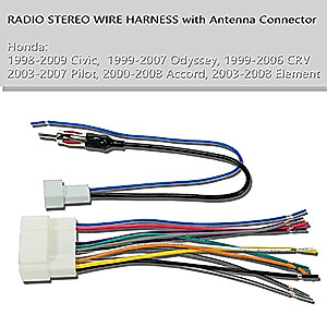 RED WOLF Radio Wiring Harness + Antenna Wire Adapter Compatible with Honda Civic/CR-V/Odyssey/Accord/Pilot/1998-2008, Acura TL/RSX/RDX 1999-2006 for Aftermarket Stereo Installation