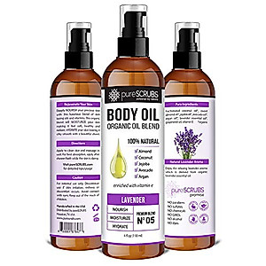 pureSCRUBS Ultra Moisturizing LAVENDER BODY OIL Spray For Dry Skin, Massage, Cuticles & More, Organic Blend of Jojoba, Argan, Coconut, Sweet Almond & Avocado Oils Enriched with Vitamin E - Lg 4oz