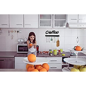 Coffee Mug Holder Wall Mount with 8 Hooks for Cup Organizer and with Extra Metal Coffee Sign for Decor Your Wall Home, Kitchen, Coffee Bar, 2 in 1 Meet Your Need