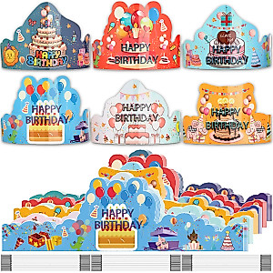 ARTLYMERS Birthday Crowns for Kids, 30 Pack Assorted Designs Paper Crowns, Classroom Birthday Hats, VBS Party Decor Adjustable Elastic Band, Reusable, Ages 15-28 inches, Multiple Colors