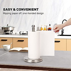 Paper Towel Holder Stand with Sturdy Base Fits Standard and Jumbo Sized Paper Towel, Paper Towel Holder Countertop (Brushed Nickel)
