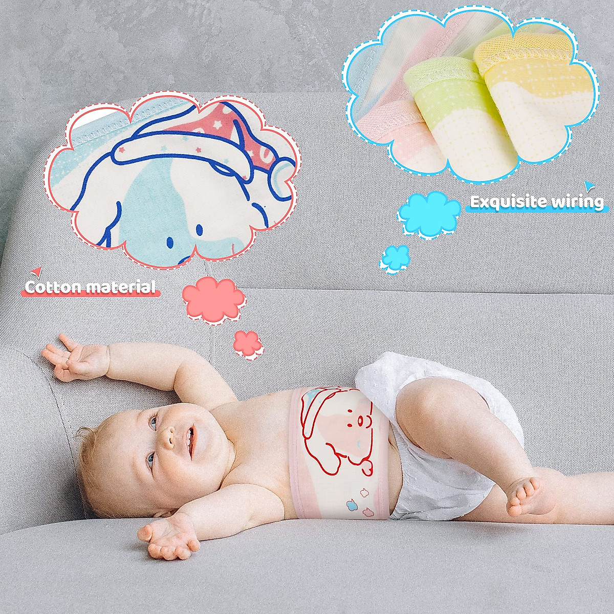 Liitrton 4 PCS Cartoon Pattern Cotton Baby Infant Umbilical Cord Belly Band for 0-12 months (Random Color, Cute Dog)