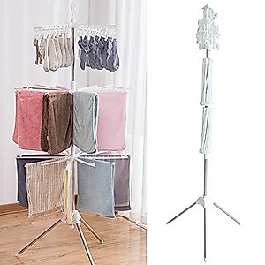 GDAE10 3 Layers White Clothes Rack Stainless Steel Drying Clothes Rack Rotatable and Foldable Clothes Rack Easy to Assemble Clothes Rack Suitable for Family Laundry Closet