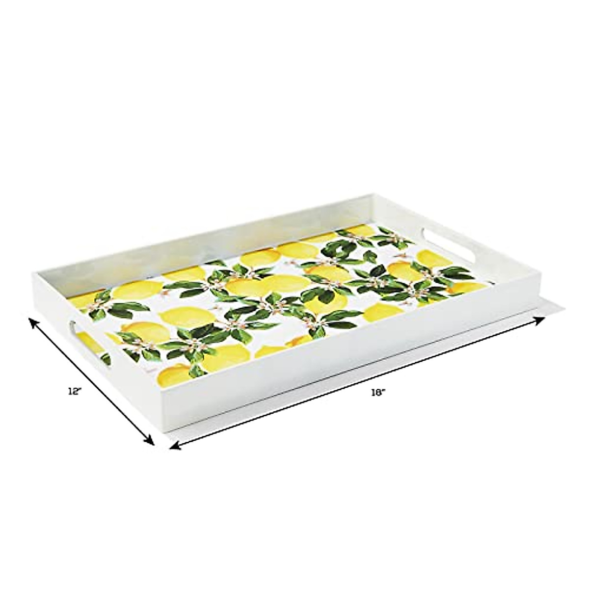 American Atelier Set of 2 Lemons and Blossoms Rectangular Serving Tray with Handles- Indoor & Outdoor Platter for Home Entertaining, Cocktail Hour, Snacks, Barware, Perfume (Large 19x14, Small 18x12)
