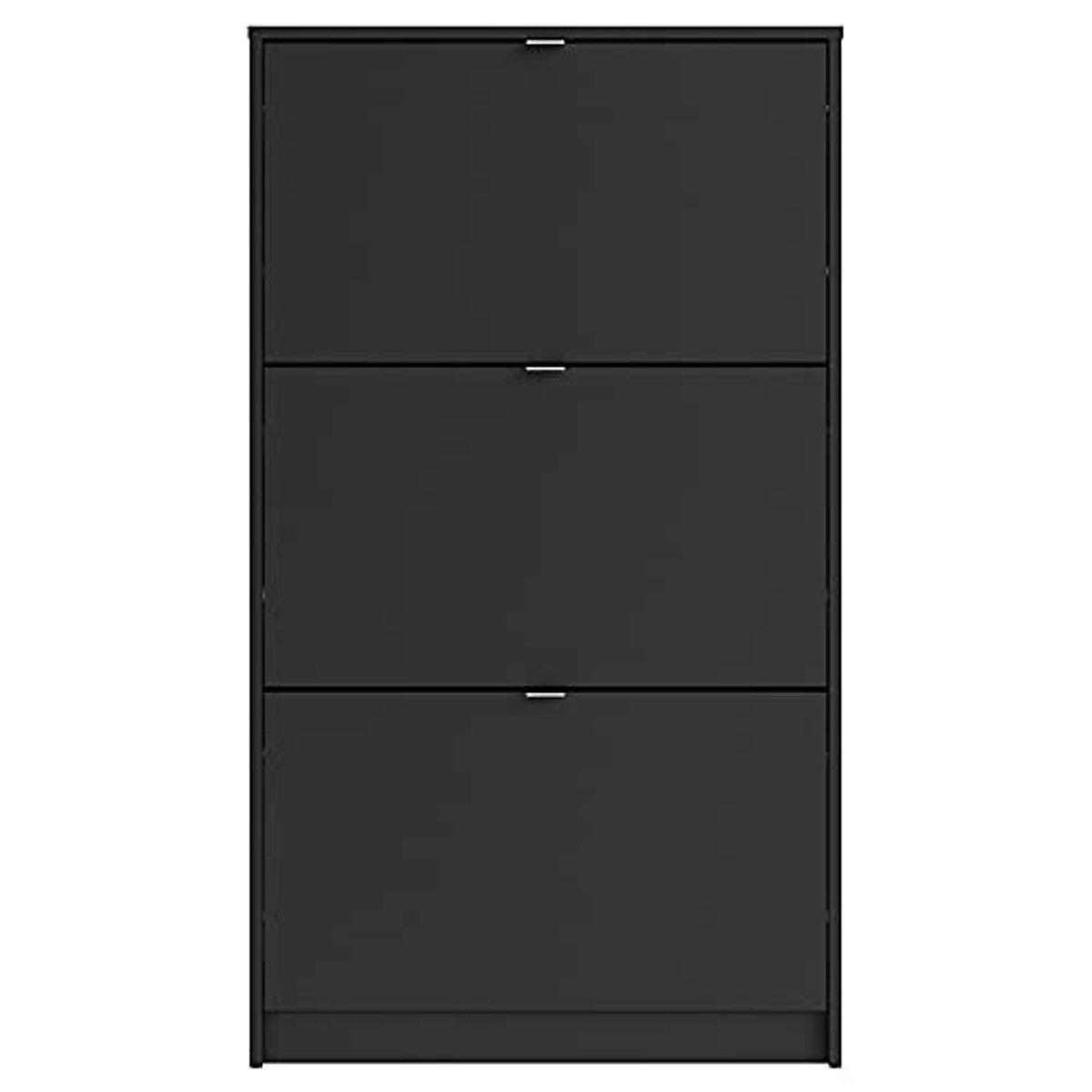 Pemberly Row Modern 3 Drawer Shoe Cabinet, 9-Pair Shoe Rack Storage Organizer in Black Matte