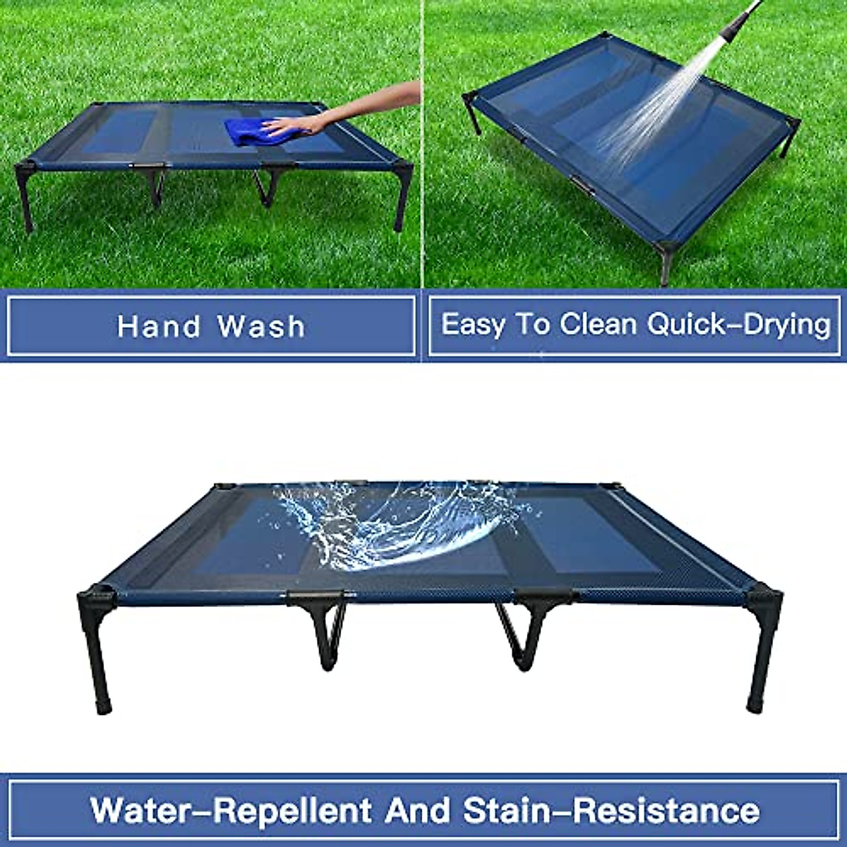 Fuzzywoozy Elevated Dog Bed, Outdoor Raised Dog Cots Beds with No-Slip Feet, Pets up to 50/70/150lbs (X-Large, Blue)