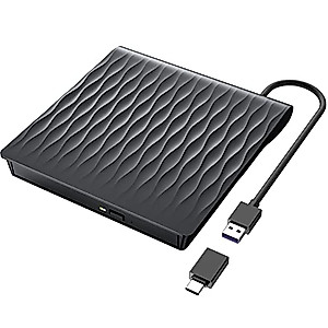 LPUNCD External CD/DVD Drive for Laptop USB 3.0 & Type-C，External CD DVD Burner CD/DVD+/-RW Rewriter for Laptop, Desktop, iMac, MacBook, Compatible with Windows 11/10/XP/8/7/Vista/Linux/MacOS, Black
