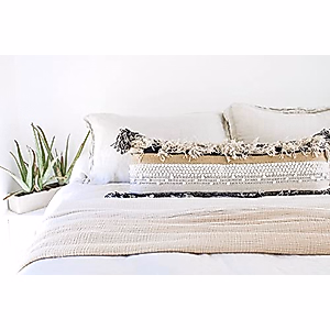 CASA BOHO Cover Decorative lumbar , throw pillow for Bed Long Pillow for Couch Bolster Pillow Boho Room Decor Pom Pom , 12x34 Black Tan