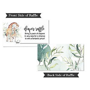 Giraffe Diaper Raffle Tickets 25 Pack, Baby Shower Prize Games Gender Neutral - Greenery Theme Jungle Printed Card Set