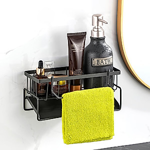 YISMAN Sink Holder for Sponge, Dish Brush, Soap, Scrubber, Dishcloth, No Punching,with Detachable Hanging Rod,Grey