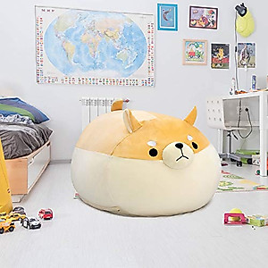 cuebear Stuffed Animal Storage Bean Bag Chair Cover for Kids Yellow Dog Shiba Inu Bean Bag Chair for Girls Large Size Toy Organizer Cover Only Without Filling
