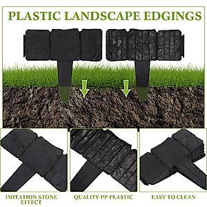 Geetery 50 Pcs Landscape Edging Border Garden Edging Borders Plastic No Dig Landscape Edging Black Stone Effect Fence Flower Bed Decorative Lawn Borders for DIY Outdoor Patio Balcony Yard Walkway