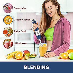 Immersion Blender Hand Blender, Abuler 800W Hand Mixer Stick, 5-in-1, 12 Speed BPA-Free Stick Blender 304 Stainless Steel, Chopper, Whisk, Milk Frother, Beaker, Smoothies, Milkshake, Purée Baby Food, Sauce, Dips, Mayo