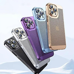 Electroplating Heat Dissipation Phone Case for iPhone 14 13 12 Promax, New Heat Dissipation Plating Fine Hole Protector for iPhone Case, in Crystal Lens Film Coating Mobile Phone Case(14Pro Max, Gold)