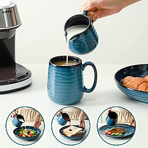 Hasense Porcelain Sugar and Creamer Set,11 Ounce Sugar Bowl with Lid and Spoon,10 Ounce Cream Pitcher,Farmhouse Coffee Sets for Serving,Dishwasher Safe(Blue)