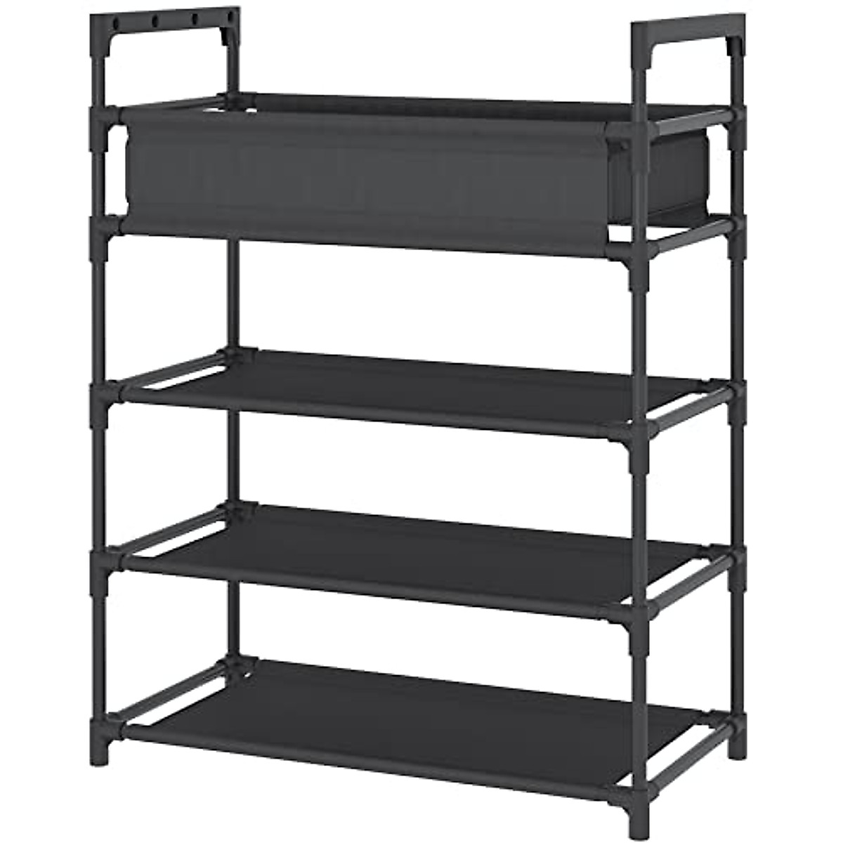 Calmootey 4-Tier Stackable Freestanding Shoe Rack, 2-in-1 Plus Storage Bag Sturdy Shoe Shelf, Non-Woven Fabric Entryway Shoe Shelf with Storage Organizer