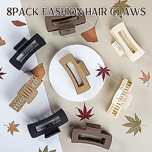 Hair Claw Clips for Women,Large Clips For Thick Thin Curly Hair,Nonslip Matte Square Strong Hold Jaw Clips (Neutral Colors 4.1Inch 8Pcs)
