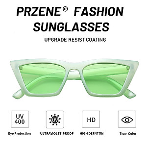 Przene Cateye Shaped Trendy Vintage Sunglasses for Women and Men UV400 Protection Square Frame Sun Glasses Green