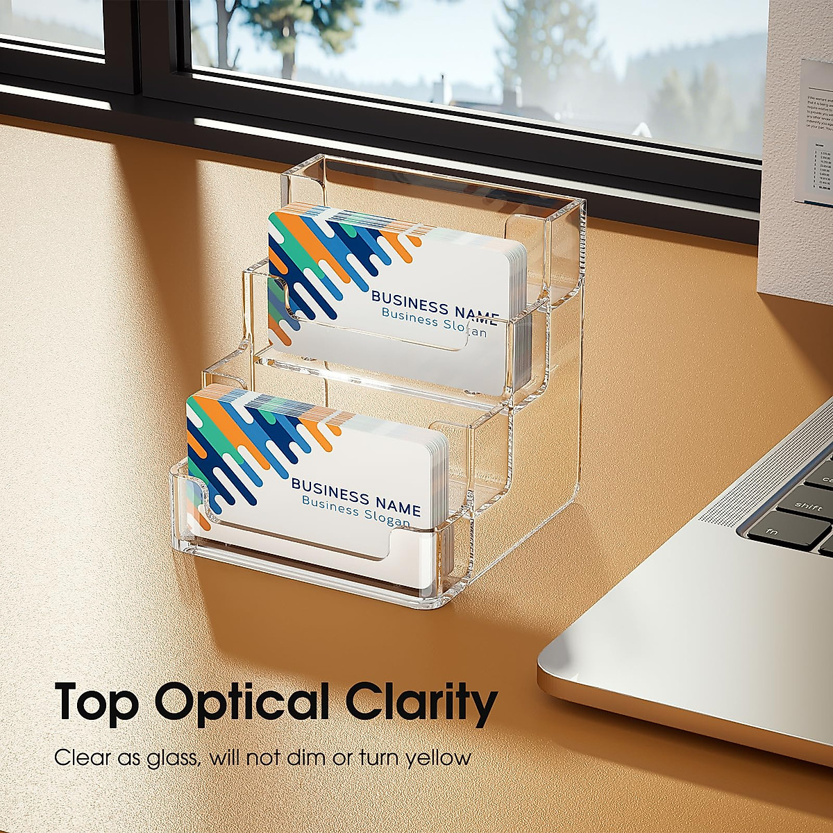 MaxGear Clear Business Card Holder 4 Pocket Business Card Display, Acrylic Business Card Stand for Desk or Counter with 4 Tier, 320 Card Capacity, 2 Pack