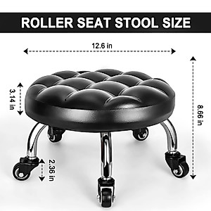 FLOLXNB Low Rolling Stool, Low Stool with Wheels, PU Leather Low Roller Seat Stool Chair, Rolling Seat Stool for Home Office Garage Shop (Style 1)