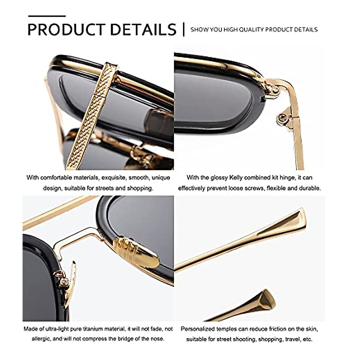 Polarized Retro Square Sunglasses Men Women Vintage Rectangular Metal Pilot Black Shades Eyeglasses