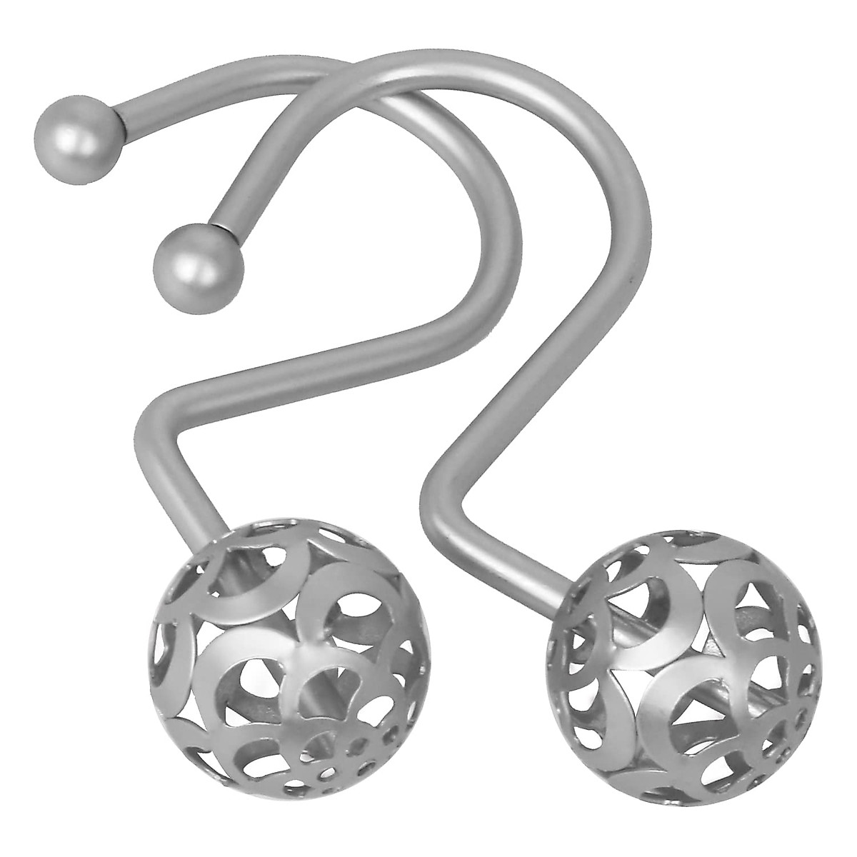 Gracelife 12Pcs Hollow Ball Shower Curtain Hooks Luxury Quality Rustproof Stainless Steel Shower Curtain Rings Hooks for Bathroom Rod (Nickel)