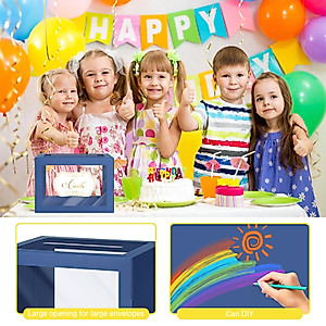 1 Pack Navy Blue Card Box for Party, Transparent Gift Cards Receiving Box Wedding Card Box Money Box for Birthday, Bridal or Baby Showers, Retirement, Anniversary, Graduation, Raffle Ticket Box