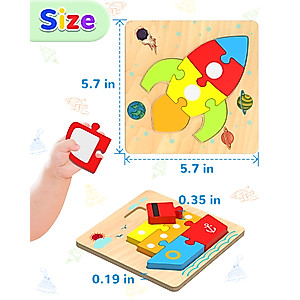Yetonamr Wooden Toddler Puzzles Gifts Toys for 1 2 3 Years Old Boys Girls, 6 Vehicle Shape Montessori Toys Educational Blocks Kids Toys Gift Baby Learning Toy Age 1-3, 2-4