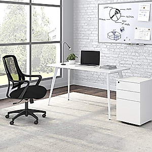 HON Basyx Commercial-Grade Executive Desk, Angled Metal Legs, 55", White
