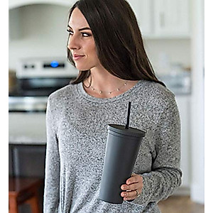 Tumblers with Lids (4 pack) 22oz Pastel Colored Acrylic Cups with Lids and Straws | Double Wall Matte Plastic Bulk Tumblers With FREE Straw Cleaner! Vinyl Customizable DIY Gifts