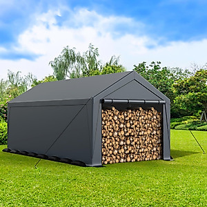 Raxmolo 10x20FT Heavy Duty Carport, Portable Garage with Removable Sidewalls and Doors for Car, Truck, SUV, UV Resistant Waterproof Carport Canopy for Outdoor, All-Season Tarp for Car (Gray)