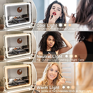 FENNIO Vanity Mirror with Lights 22''x19'' Makeup Mirror with Lights,Vanity Mirror Touch Screen with 3-Color Lighting,Dimmable,for Vanity Desk Tabletop