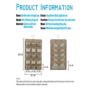 AARAINBOW Hanging Bra Organizer with Pockets, Hanging Sock Organizer, Dual Sided Hanging Closet Underwear Storage Holder for Lingerie, Panty Tie (20 Pockets, Gray)