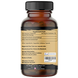 Naturevibe Botanicals Arjuna Capsules Premium 180 Veg Capsules | 1000mg Per Serving | Traditional Supplement | Made with Pure Herb Arjuna Powder