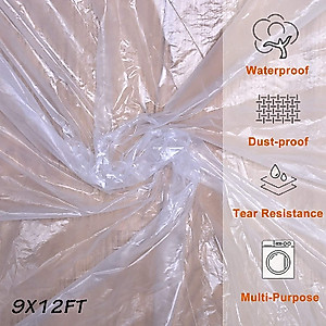 OIYEEFO Clear Plastic Sheeting Drop Cloths for Painting, 5 Pcs 9x12ft Plastic Tarp Waterproof Dustproof Almost Tear Resistance Multi-Purpose Furniture Cover Floor Wall Protection Film