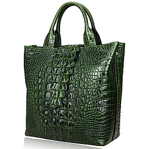 PIJUSHI Designer Top Handle Satchel Handbags for Women Crocodile Handbag and Purse Leather Tote Bags (6061 Green)