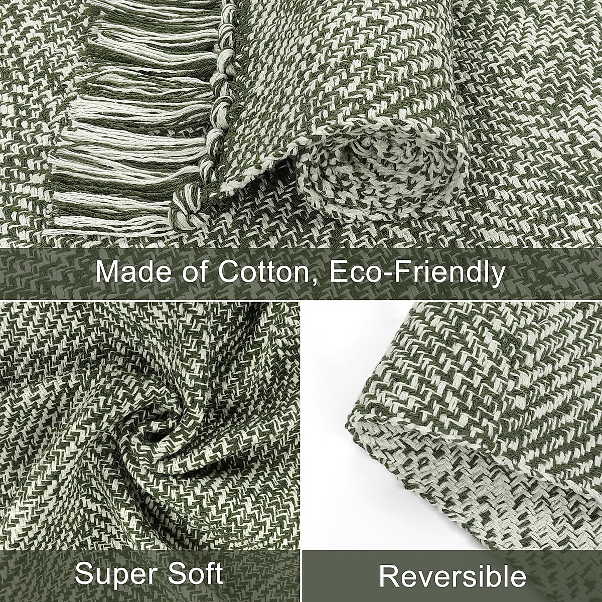 Collive Small Bathroom Rug, 2' x 3' Hand-Woven Low Profile Front Entryway Rug, Olive Green/Cream Cotton Reversible Washable Kitchen Mat Modern Farmhouse Carpet for Foyer Bedroom Back Door Decor