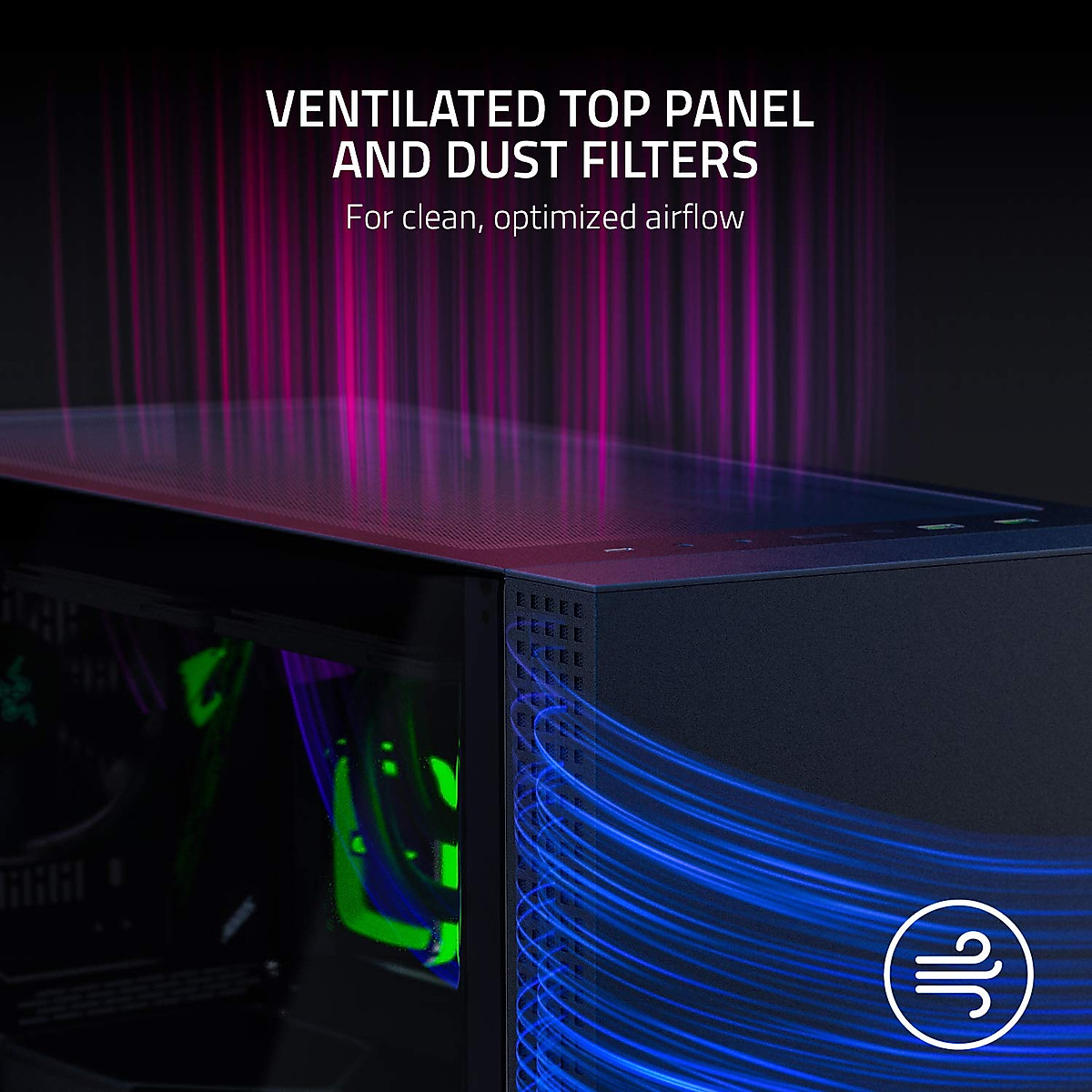 Razer Tomahawk ATX Mid-Tower Gaming Case: Dual-Sided Tempered Glass Swivel Doors, Ventilated Top Panel, Chroma RGB Underglow Lighting, Built-in Cable Management, Classic Black