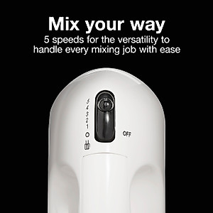 Proctor Silex Easy Mix 5-Speed Electric Hand Mixer with Bowl Rest, Compact and Lightweight, 100 Watts of Peak Power, White (62515PS)