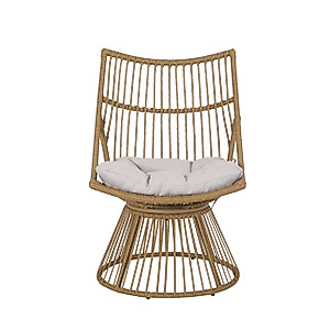 Outdoor Wicker High Back Lounge Chair (Set of 2) Brown Bohemian Eclectic Metal Cushion Included Water Resistant