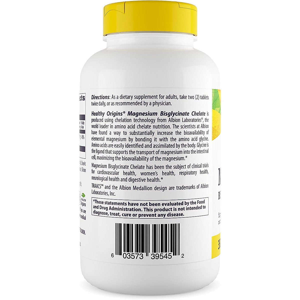 Healthy Origins Magnesium Bisglycinate Chelate (TRAACS) - Chelated Magnesium for Brain & Heart Health - Albion Magnesium Supplement - Unbuffered Supplements - 360 Tablets
