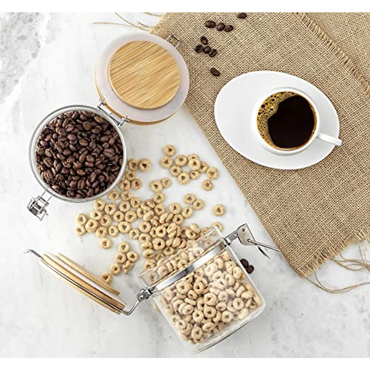 JoyJolt Glass Jars With Bamboo Lids (19 fl oz). 2PC Set of Airtight Storage Jars with Clamp Lids for Pantry Food Storage. Air Tight Sealable Glass Canisters Containers for Kitchen Organization