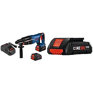 BOSCH GBH18V-26DK24 18V EC Brushless SDS-plus Bulldog 1 In. Rotary Hammer Kit with (2) CORE18V 8.0 Ah Performance Batteries & BOSCH GBA18V40 CORE18V Lithium-Ion Battery