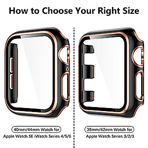 GEAK Hard Cover Compatible for Apple Watch Case 40mm with Screen Protector, Full Coverage Hard PC Cover with Rose Gold Edge Screen Protector for Women Men iWatch 40mm Series 6/5/4/SE Black/Rose Gold