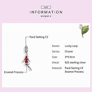 ToHa 925 Sterling Silver Carp Bead Charms,Good Luck Charms Cubic Zirconia Fish Animal Charm Koi Beaded Pendant for European Bracelet & Necklace,DIY Jewelry for Women