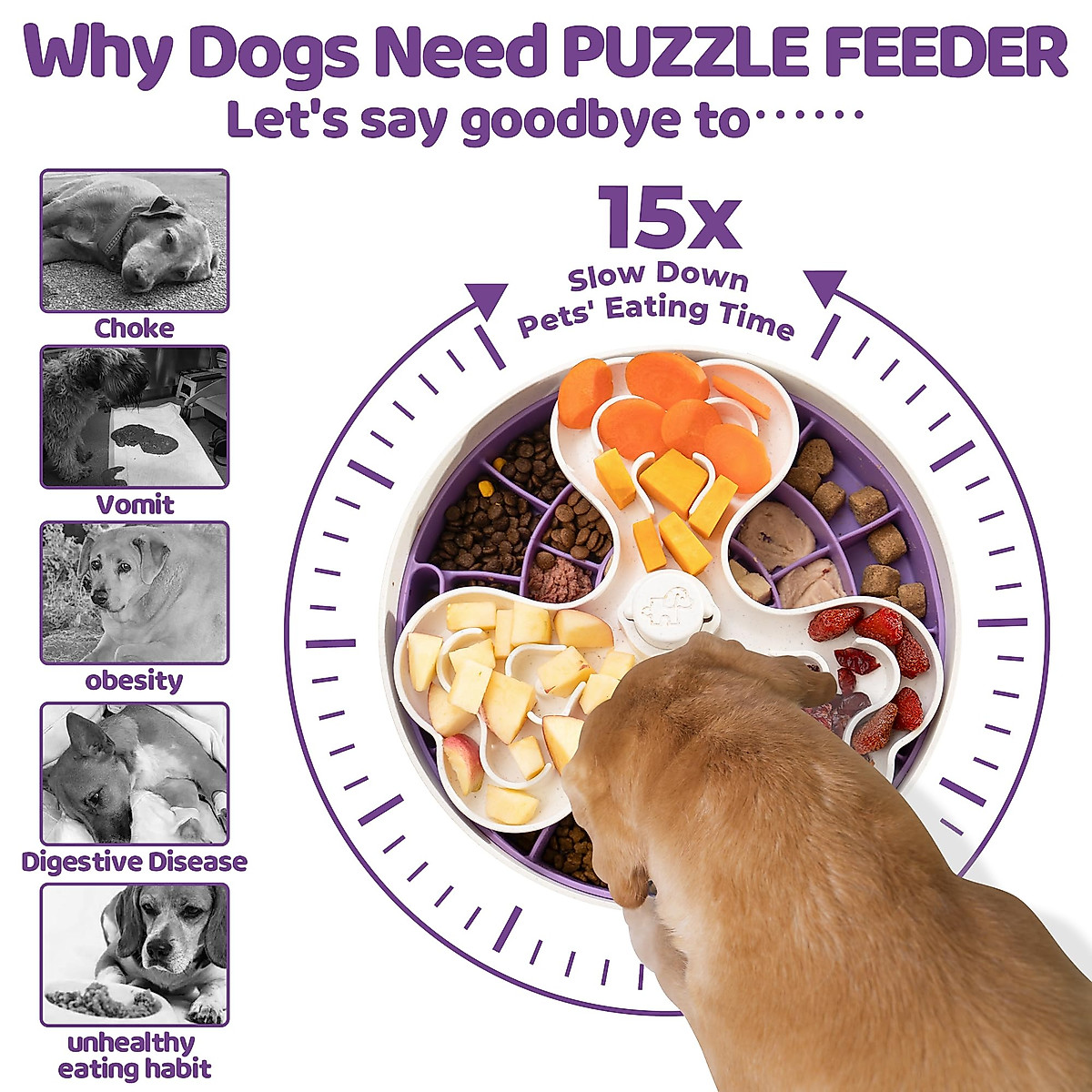 Puzzle Feeder Slow Feeder Dog Bowls for Large Breeds, Detachable Design Dog Bowls with 4 Slow Feeding Modes, Suitable for Dry, Wet, and Raw Food, Stress Relieve and Dishwasher Safe