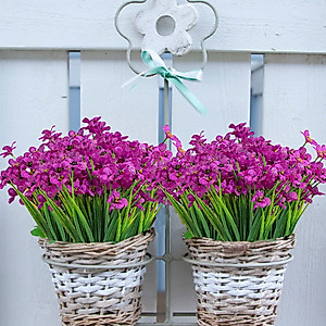 16 Bundles Artificial Plants for Outdoors UV Resistant No Fade Fake Plastic Flowers Decoration Faux Plastic Greenery Garden Indoor Home Yard Kitchen Office Wedding Porch Window Box Decor (Purple) .