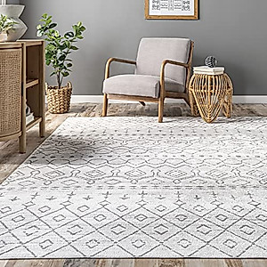 nuLOOM Audrey Machine Washable Geometric Moroccan Area Rug, 8' x 10', Ivory