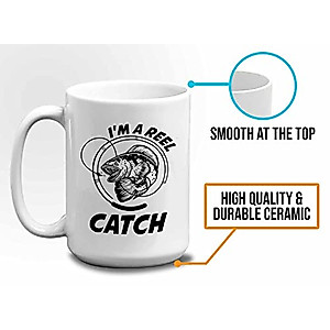 Bubble Hugs Fishing Coffee Mug 15oz White - Reel Fish Catch A - Bass Fishing Spooler Boat Lovers Lures Rod Funny Fisherman Joke Retirement Grandpa
