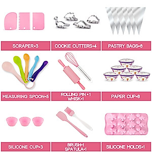 ANUXERA Kids Real Cooking and Baking Set,36Pcs Kids Chef Costume Hat and Apron Sets,Dinosaur Chef Costume for Girl, for 8-12 Year Old Girls.